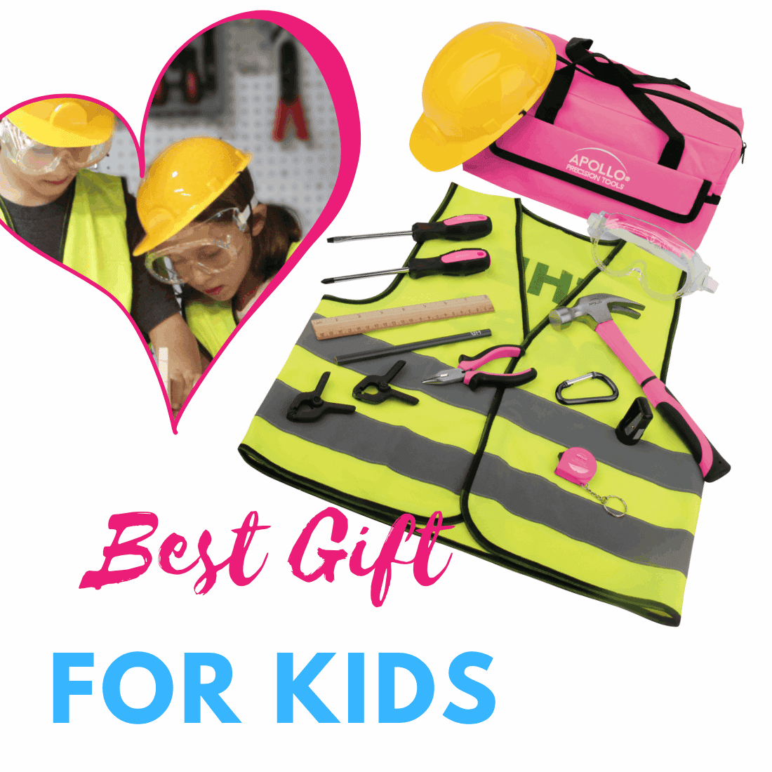 14 Piece My First Tool Kit Educational Tool Set with Pink Tool Bag, Re ...