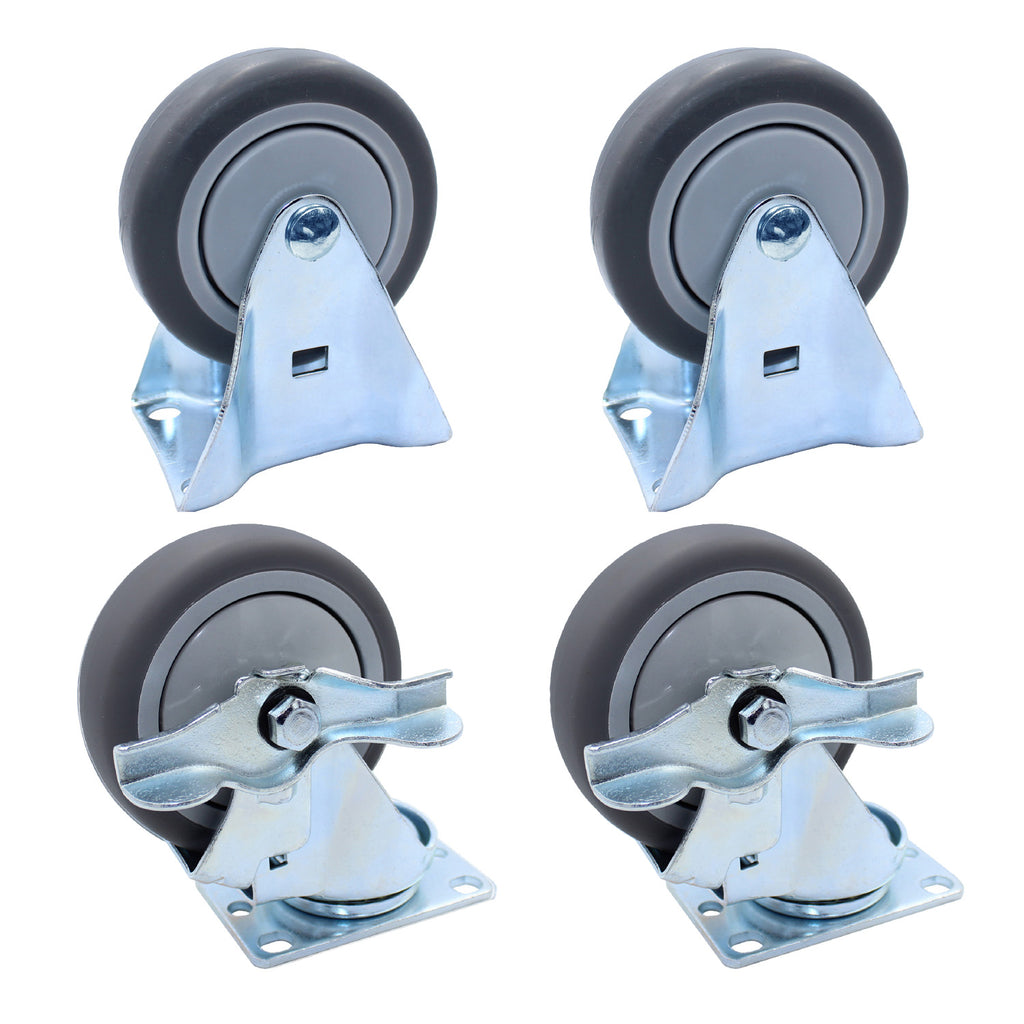 CASTER PACK 4" POLYURETHANE INDUSTRIAL STRENGTH 2 FIXED, 2 SWIVEL BRAK ...