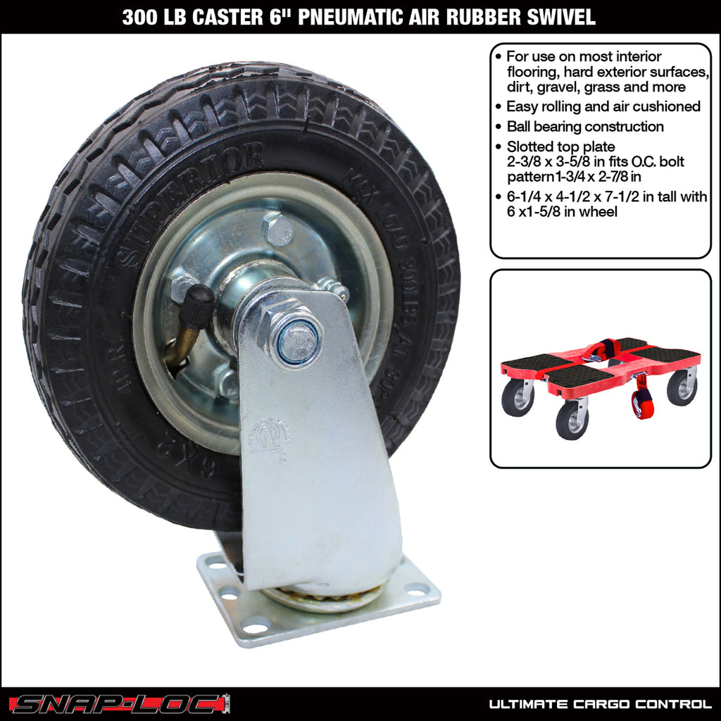 SNAP-LOC 300 lb 6 Inch Caster Wheel Air Pneumatic Rubber Swivel – SNAP ...