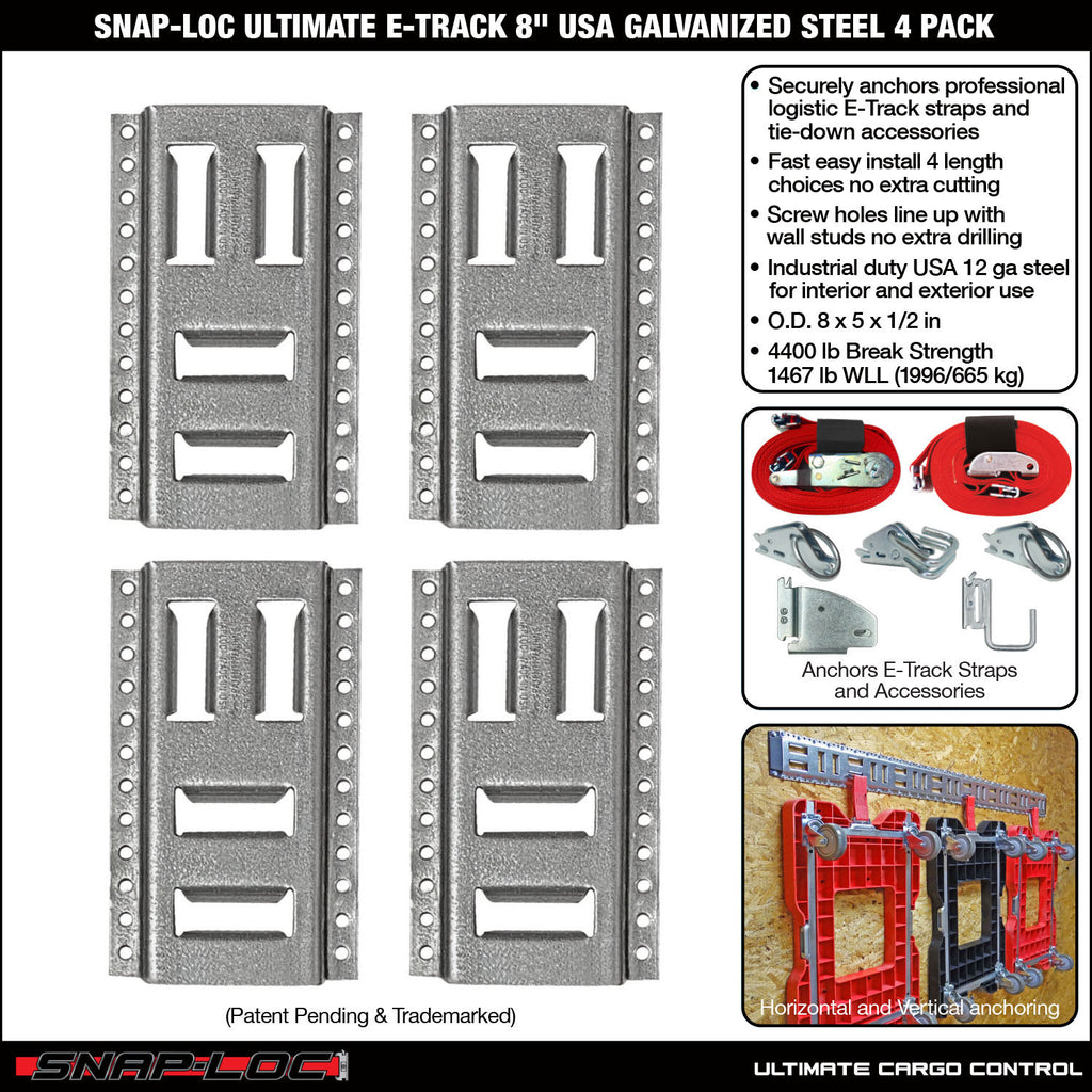 SNAP-LOC Fast-Track E-Track 8 Inch 4-Pack USA Galvanized Steel Horizon ...