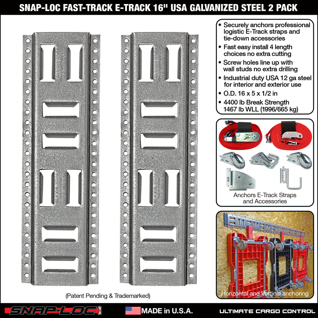 SNAP-LOC Fast-Track E-Track 16 Inch 2-Pack USA Galvanized Steel Horizo ...