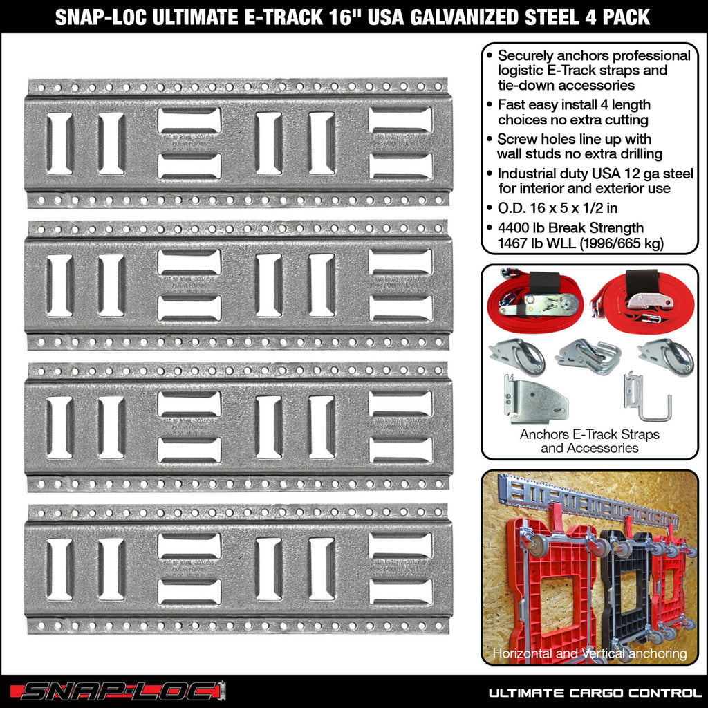 SNAP-LOC Fast-Track E-Track 16 Inch 4-Pack USA Galvanized Steel Horizo ...