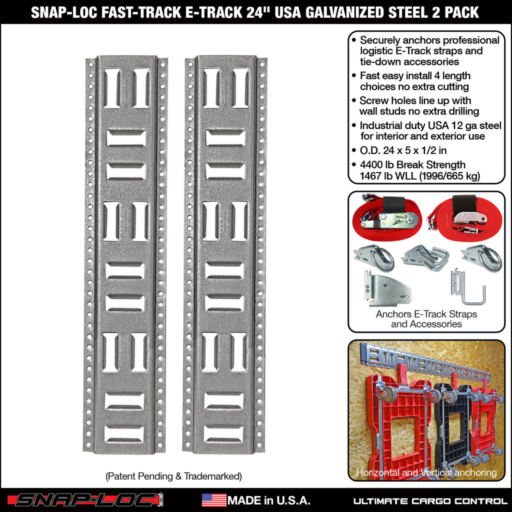 SNAP-LOC Fast-Track E-Track 24 Inch 2-Pack USA Galvanized Steel Horizo ...