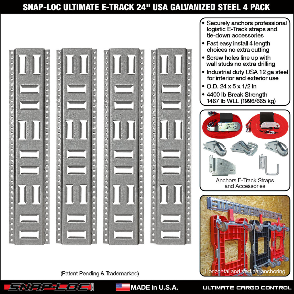 SNAP-LOC Fast-Track E-Track 24 Inch 4-Pack USA Galvanized Steel Horizo ...
